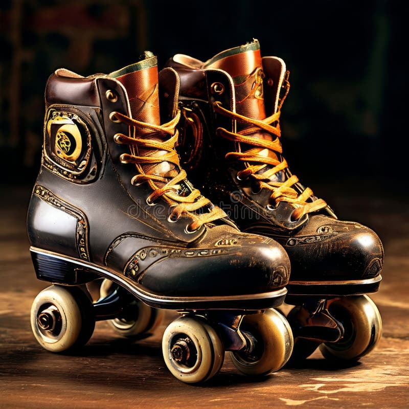 Patines Retro Sobre El Suelo De Madera Stock de ilustración ...