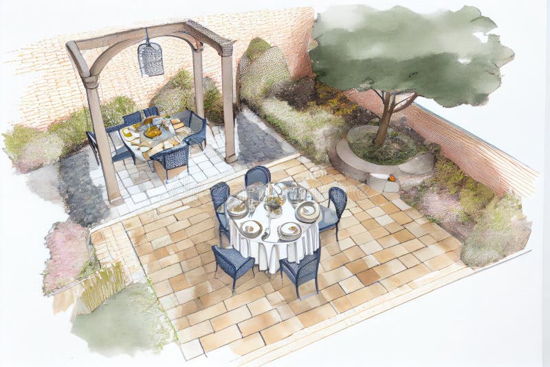 Patio with Dining Table for Alfresco Meals in the Garden Stock ...