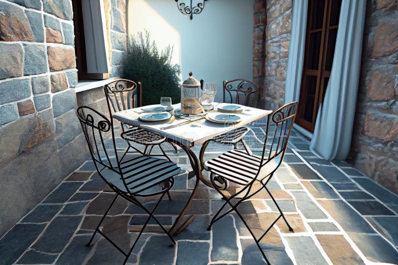 Patio with Dining Table and Chairs, Perfect for Alfresco Meals Stock ...