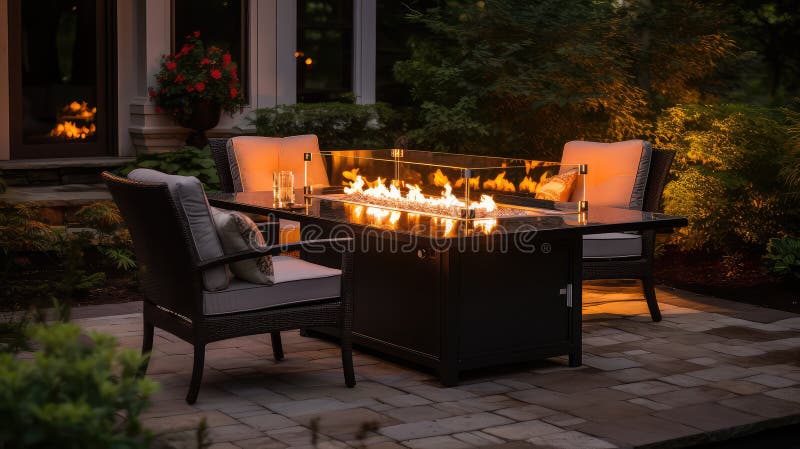 Patio fire table stock illustration. Illustration of relaxation - 328680579