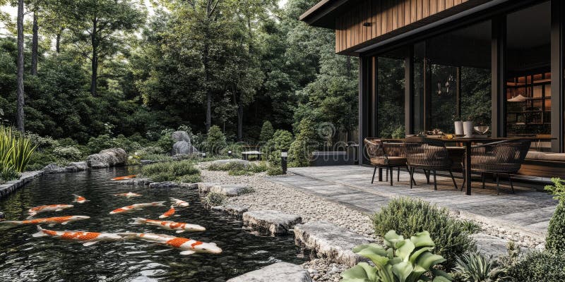 Patio with Koi Fish stock photo. Image of aquatic, relaxation - 379503498