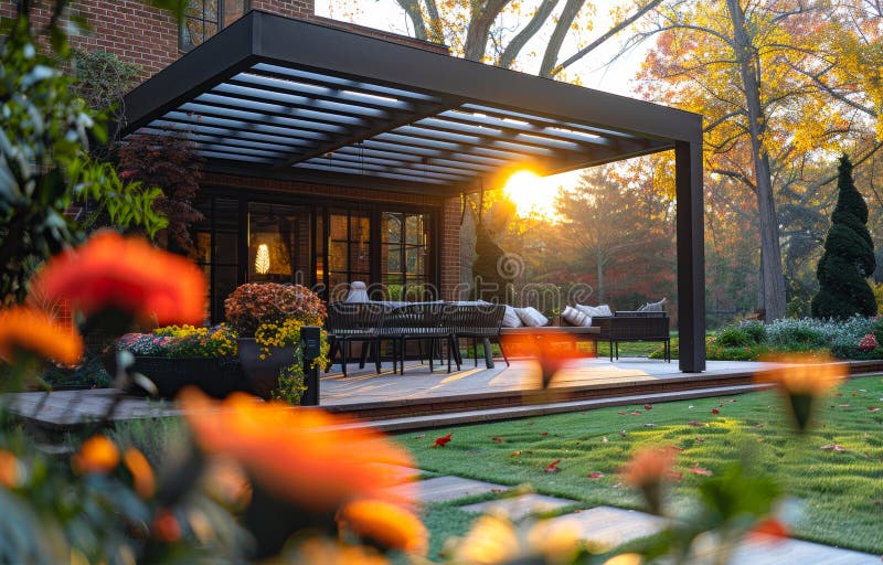 A Patio with a Large Canopy and a Table with Chairs Stock Image - Image ...