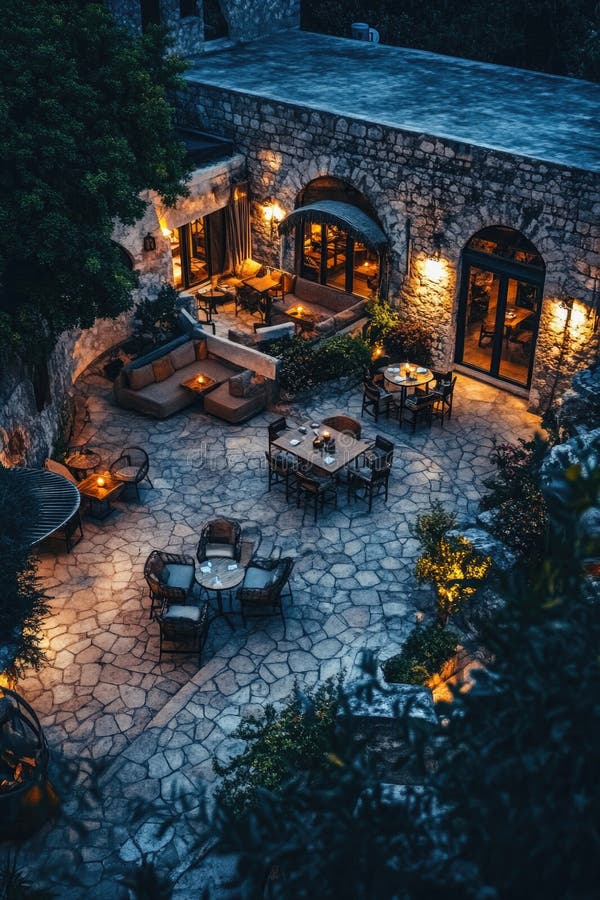 Patio Lighting Night stock image. Image of table, social - 379384835