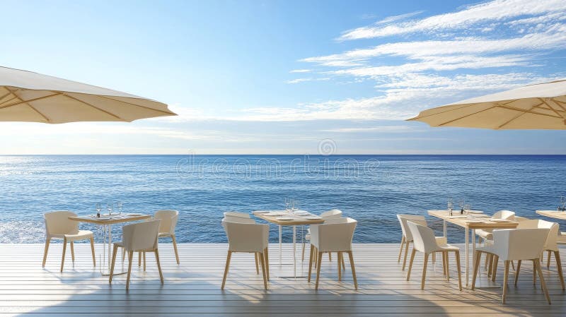 The Patio of the Oceanfront Restaurant Features Tables, Chairs ...