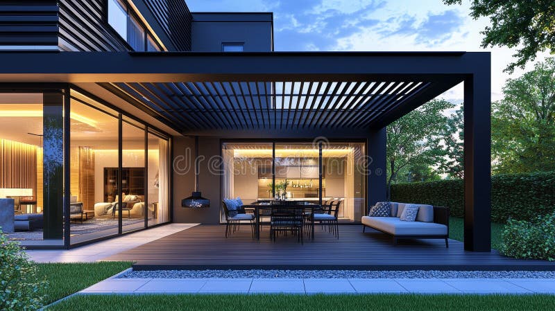 A Patio with a Pergola Overhead. Modern Terrace Canopy Stock Image ...