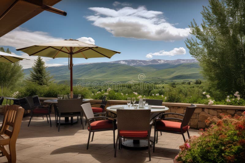 Patio with Seating and Dining Area, Overlooking Scenic Mountain View ...
