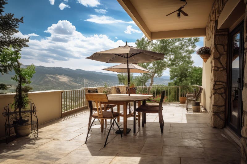 Patio with Seating and Dining Area, Overlooking Scenic Mountain View ...