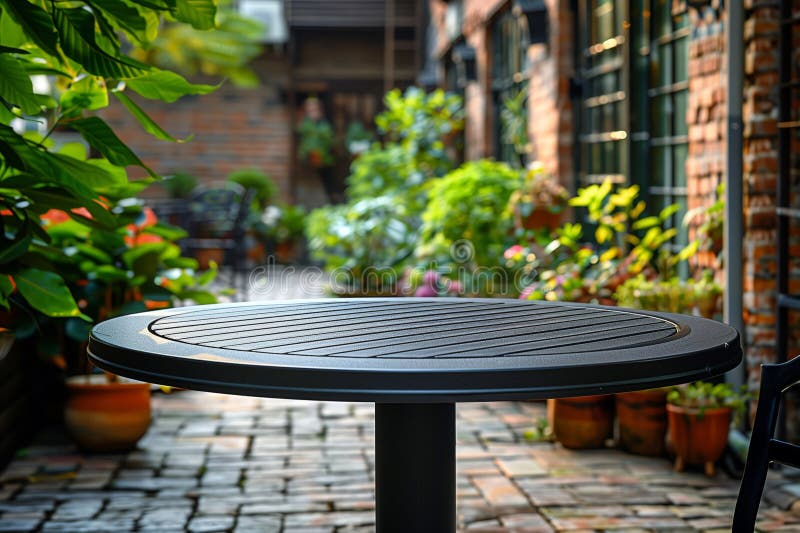 A Patio Table Set in a Beautifully Designed Backyard Stock Illustration ...