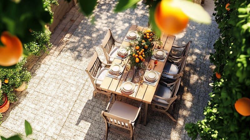 Patio Table Set for Outdoor Lunch in Sun. Stock Image - Image of meal ...