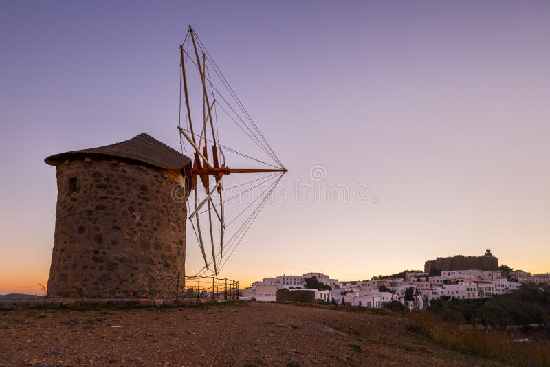 Greece/Patmos: the Mills of Chora Stock Image - Image of culture ...