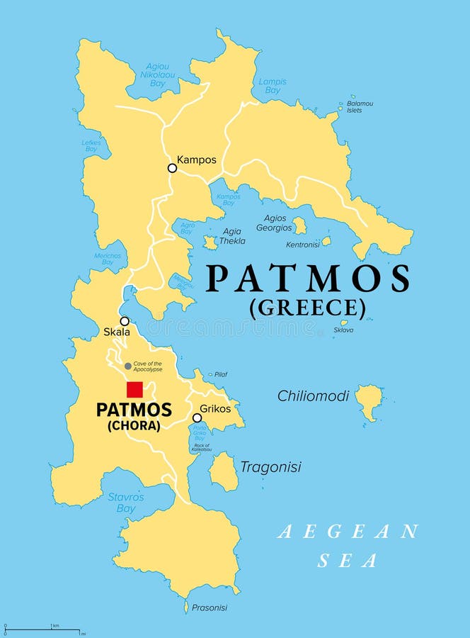 Patmos, Greek Island in the Aeagean Sea, Political Map Stock Vector ...