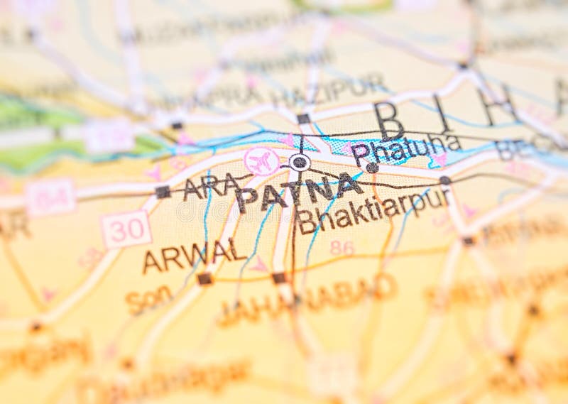 Patna on a Map of India with Blur Effect Stock Image - Image of ...
