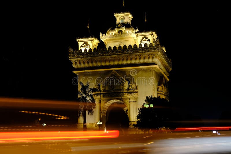 Patouxay Victory Gate Building Wit Lighting Effect in Vientiane, Lao ...