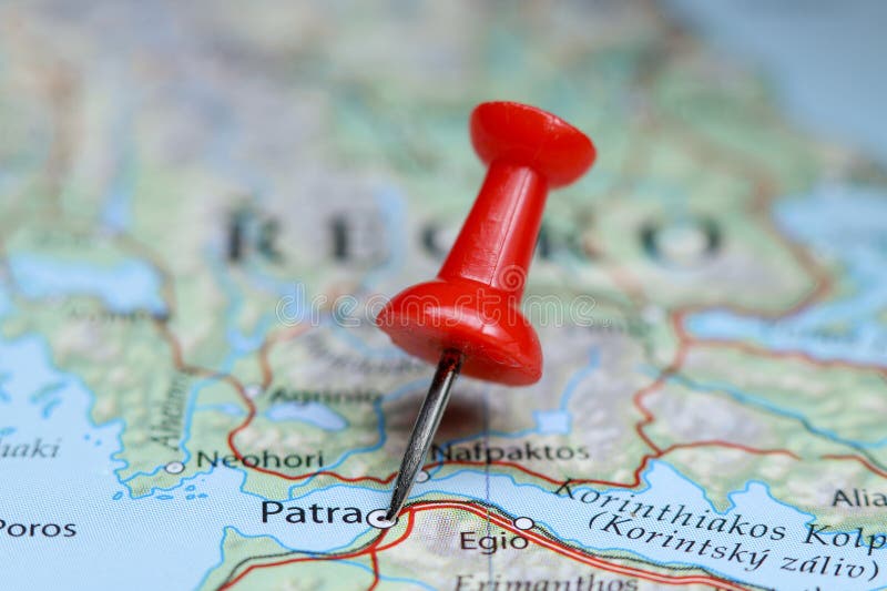 Patra, Peloponnese, Greece Pin on Map Stock Photo - Image of island ...