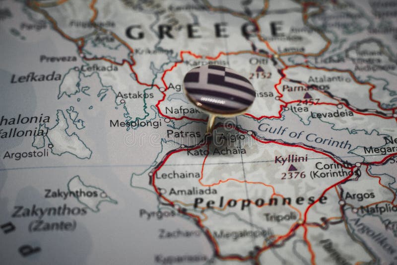 Patras Pinned on a Map with the Flag of Greece Stock Photo - Image of ...
