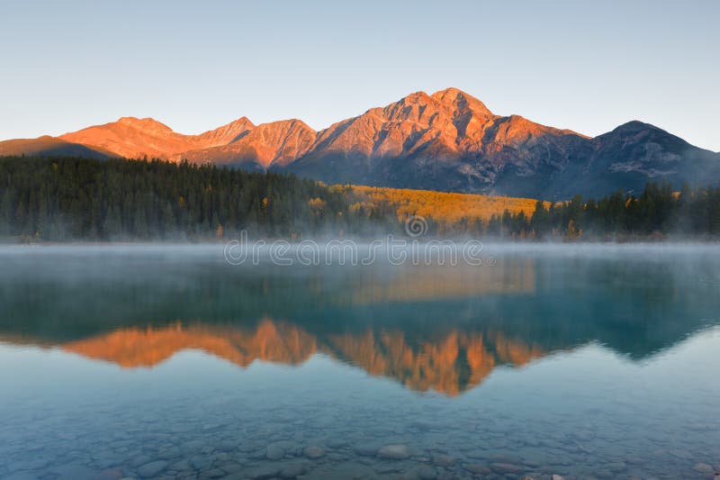 Patricia Lake and Pyramid Mountain, Canada Stock Photo - Image of ...