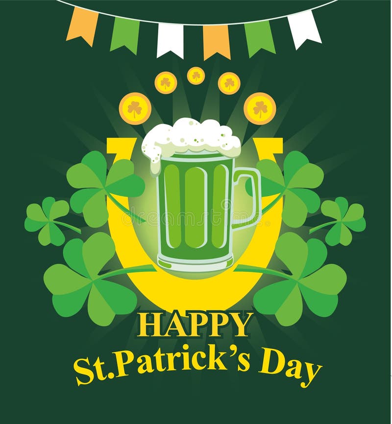 Patrick Card with Green Beer Stock Vector - Illustration of holiday ...