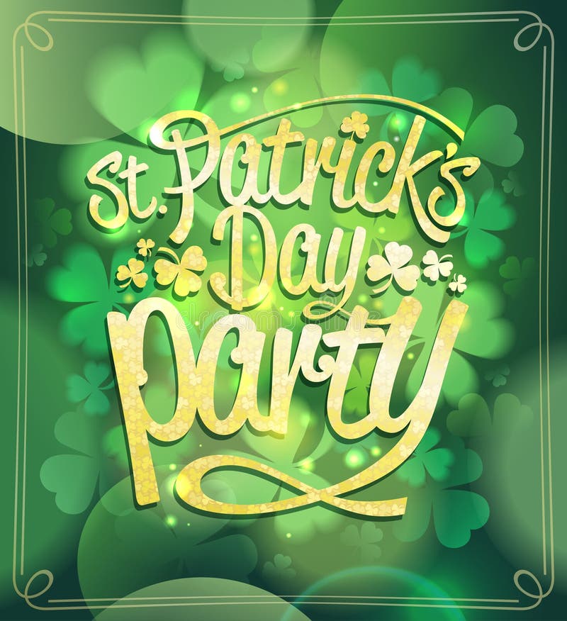 Patrick S Day Party Vector Poster Template with Green Clover Backdrop ...
