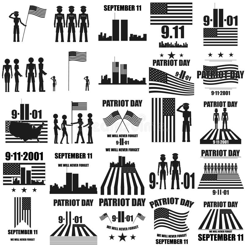 Patriot Day Set Icons in Black Style. Vector Stock Vector ...