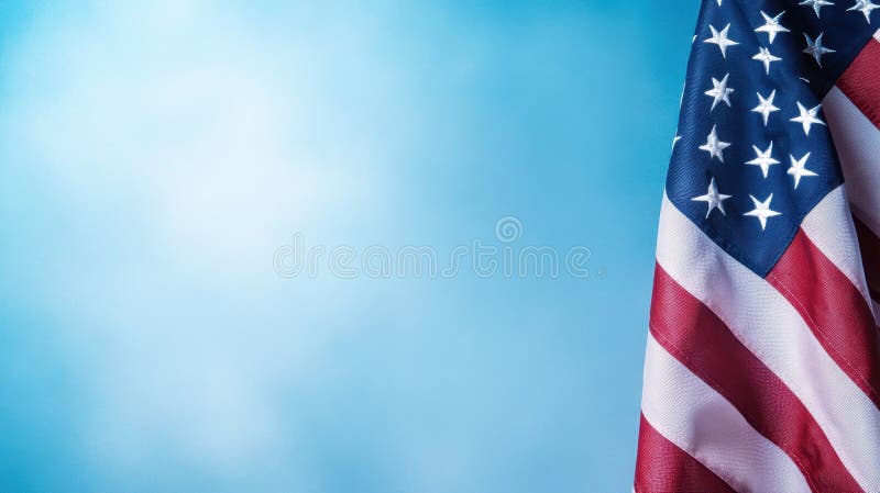 Patriotic American Flag on Blue Sky Background Stock Photo - Image of ...