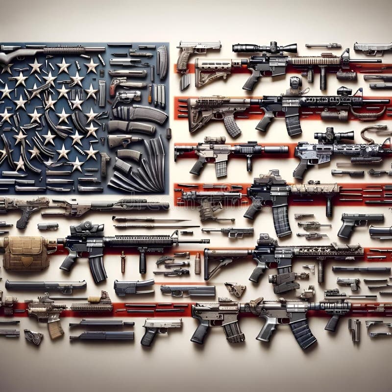 Patriotic American Flag Composed of Weapon Parts Stock Illustration ...