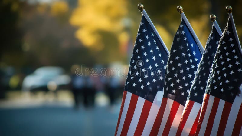 Patriotic American Flags Displayed at Peaceful Outdoor Event Stock ...