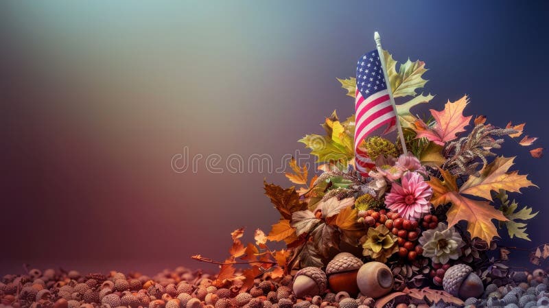Patriotic Autumn Harvest Composition with American Flag Stock Image ...