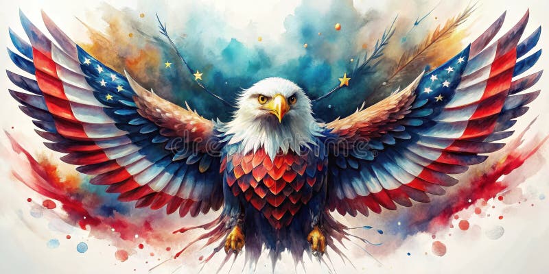 Patriotic Bald Eagle with Wings Designed As a National Flag Soaring ...