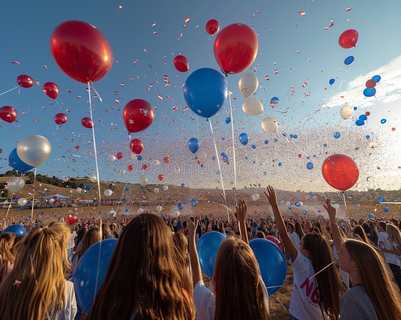 A Patriotic Balloon Release Wide Shot Stock Photo - Image of balloon ...