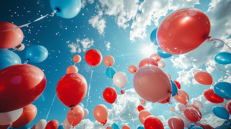 A Patriotic Balloon Release Wide Shot Stock Image - Image of outdoor ...