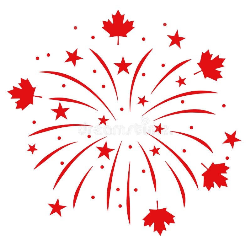 Patriotic Canadian Fireworks. Red Maple Leaf and Star Stock Vector ...