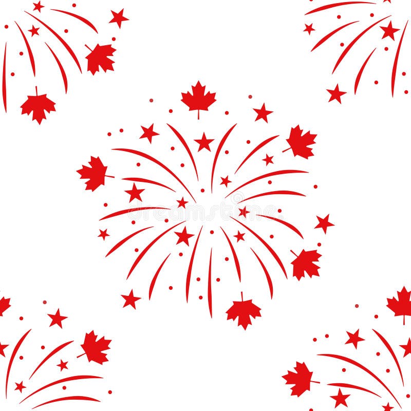 Patriotic Canadian Fireworks. Red Maple Leaf and Star Stock Vector ...