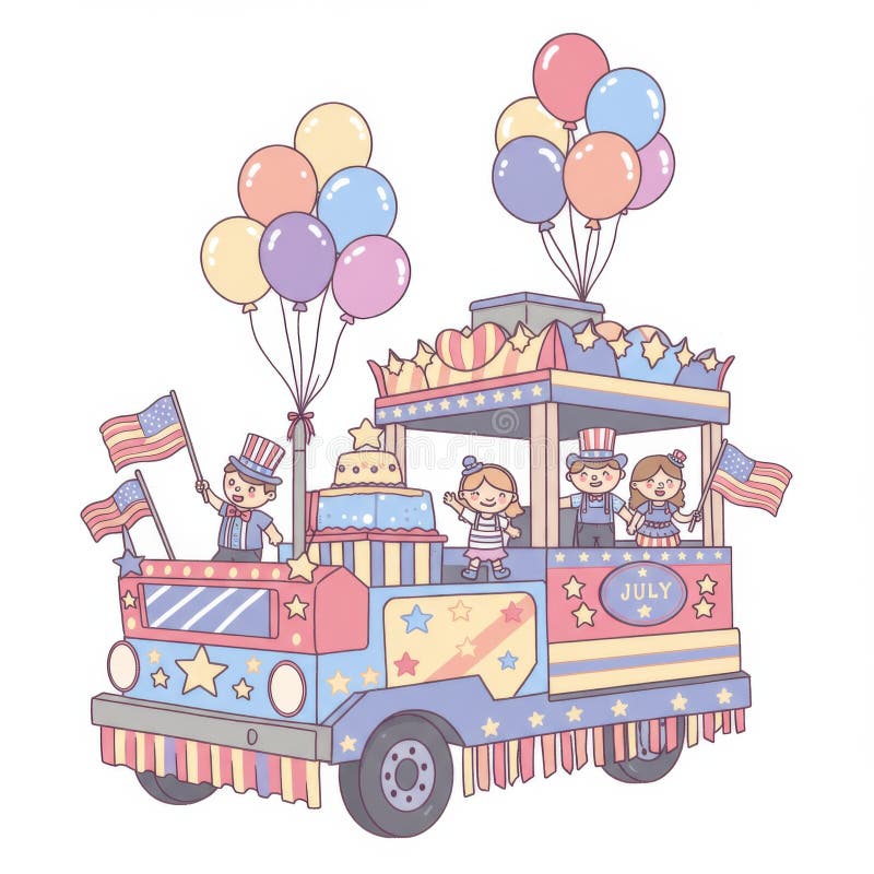 Patriotic Children S Parade Float with Balloons Stock Illustration ...
