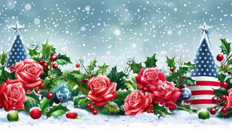 Patriotic Floral American Flag Design Roses Stars Background Stock ...