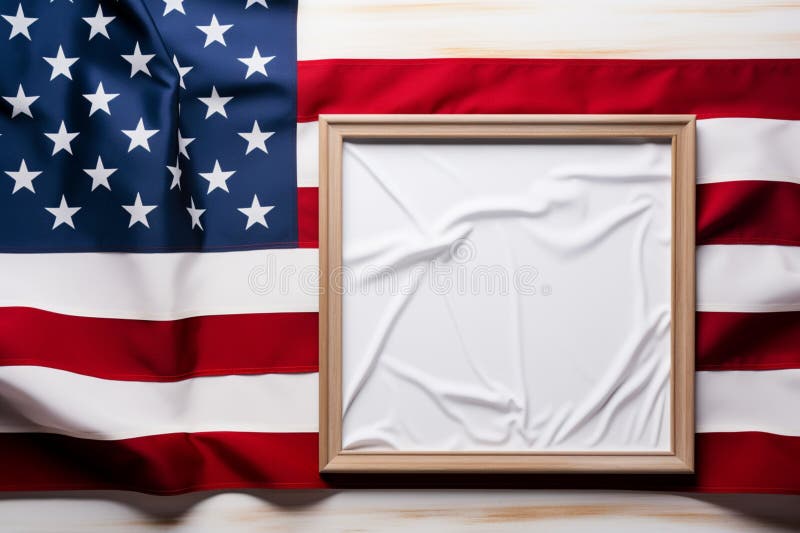 Patriotic Concept American Flag and Empty Frame on White Backdrop Stock ...