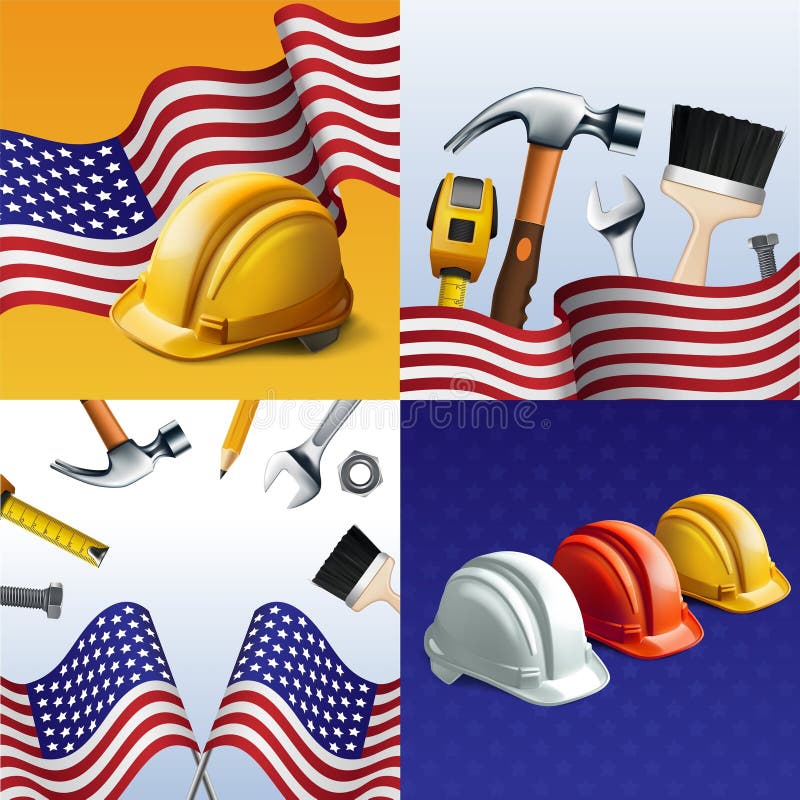 Patriotic Construction Tools and Hard Hats Stock Vector - Illustration ...