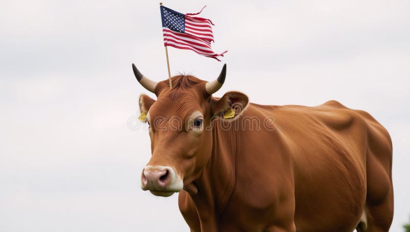 Patriotic Cow Sporting an American Flag Hat Stock Illustration ...