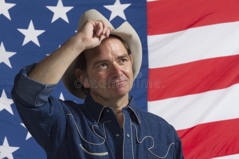 Patriotic Cowboy Taking Off Hat, Horizontal Stock Image - Image of ...