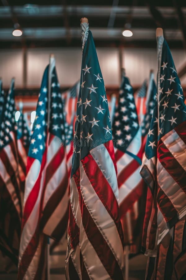 Patriotic Display Featuring a Row of American Flags for a Striking ...