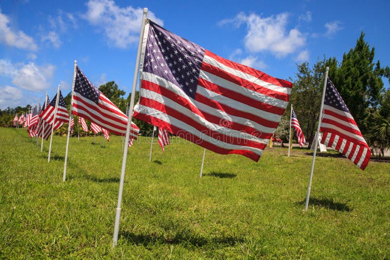 Patriotic Display of Multiple Large American Flags Stock Photo - Image ...