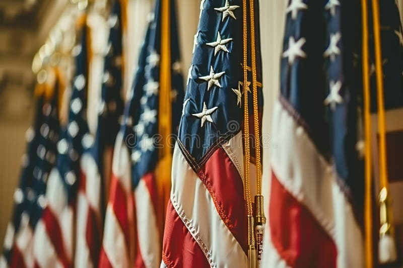 Patriotic Display Showcasing a Row of American Flags in an Impressive ...