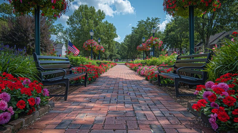 A Patriotic Display in a Town Square Wide Shot Stock Photo - Image of ...
