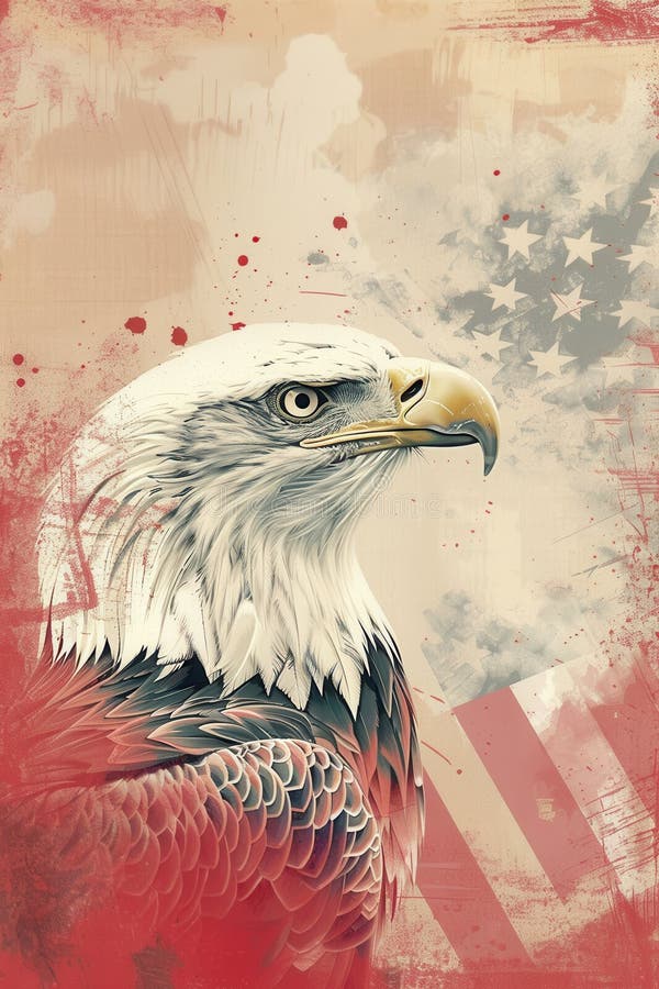 Patriotic Eagle Illustration with Feather Texture and Subtle Flag ...