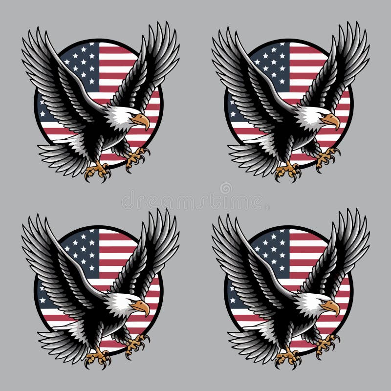 Patriotic Eagle Vector Set American Flag Bald Eagle Illustrations Stock ...
