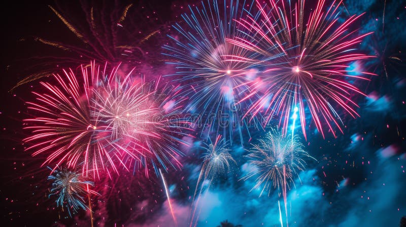 A Patriotic Explosion of Red, White, and Blue Fireworks Lighting Up the ...