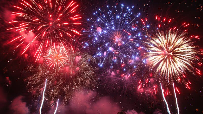 A Patriotic Explosion of Red, White, and Blue Fireworks Lighting Up the ...