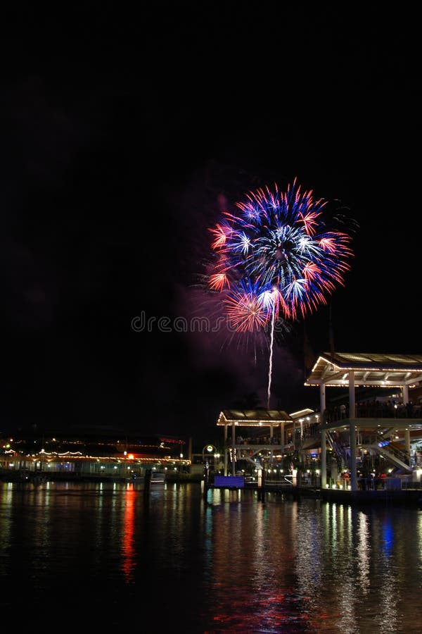 Patriotic Fireworks Over Water in Miami Stock Photo - Image of colour ...