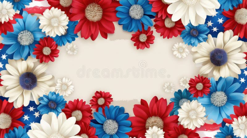 Patriotic Floral Border with Red, White, and Blue Blossoms Stock Image ...
