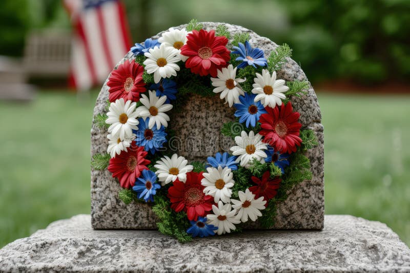 Patriotic Floral Wreath on Stone Monument Stock Illustration ...