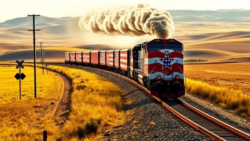 Patriotic Freight Train - Bold American Flag Design in Motion Stock ...